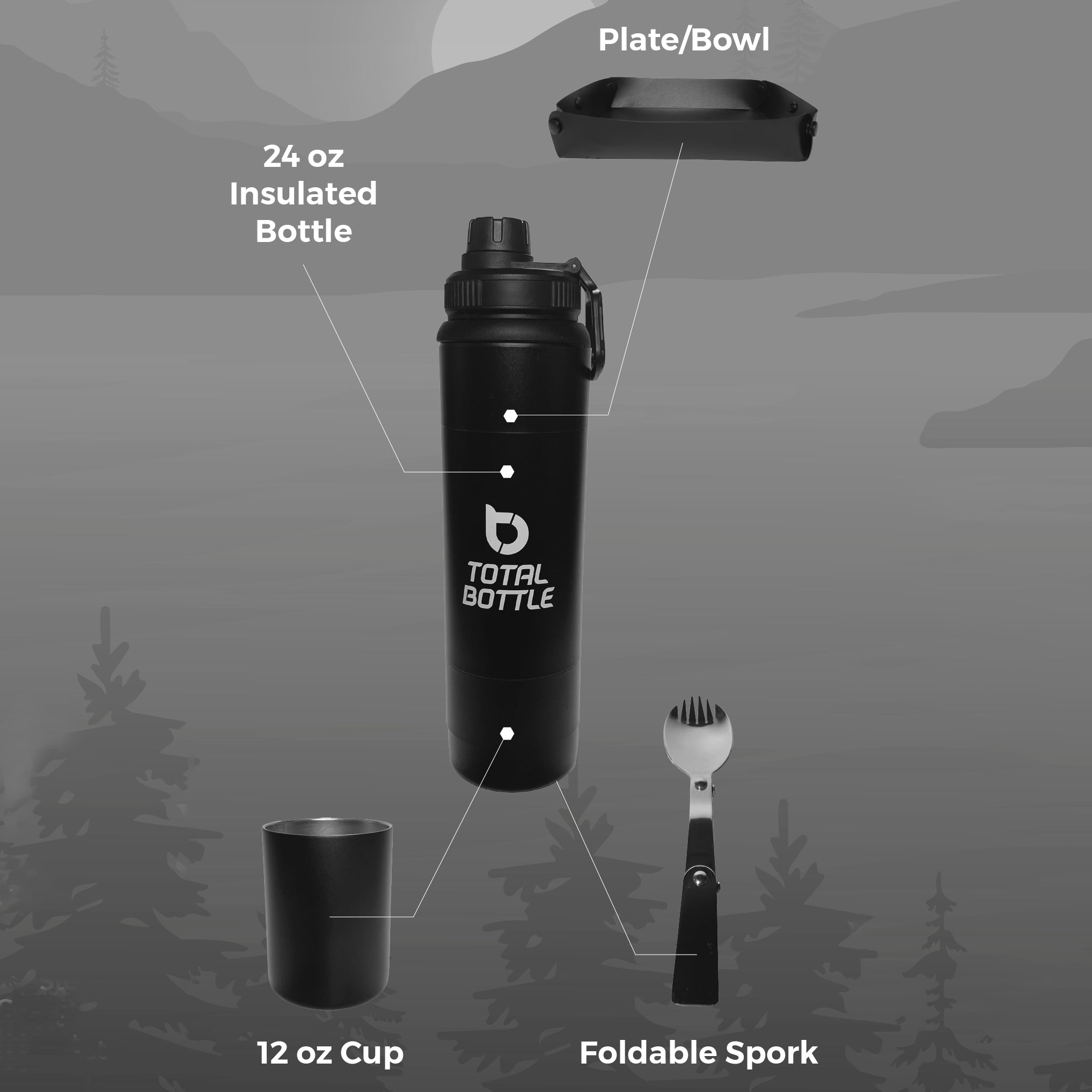 Total Bottle All-in-One Hydration Solution with Cup, Spork, & Plate